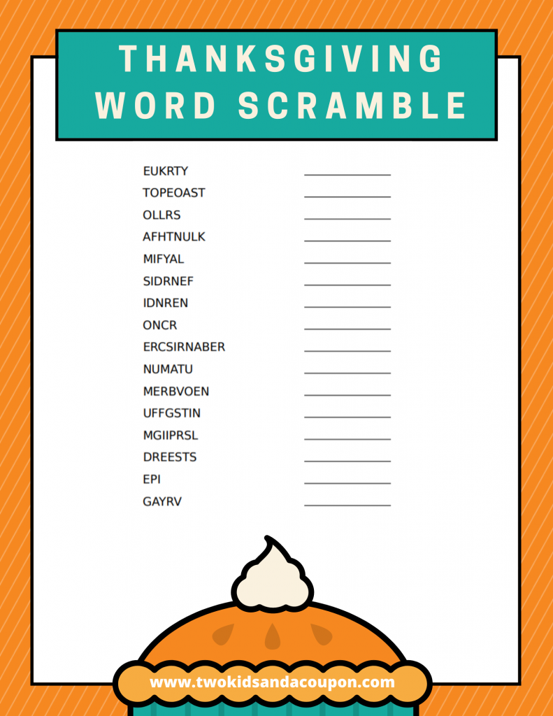 Free Printable Thanksgiving Word Scramble For Kids | AllFreeKidsCrafts.com