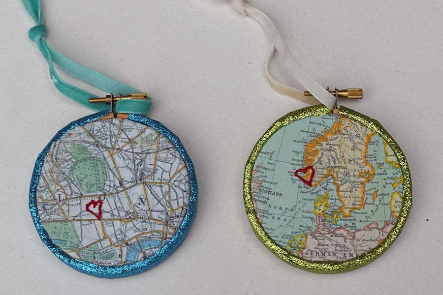 Embroidered Map Ornaments | FaveCrafts.com