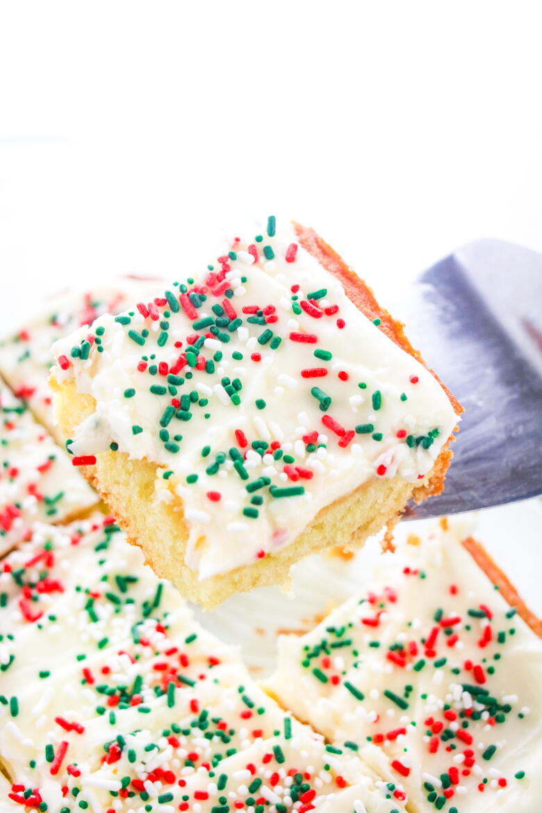 Christmas Sugar Cookie Snack Cake | FaveSouthernRecipes.com