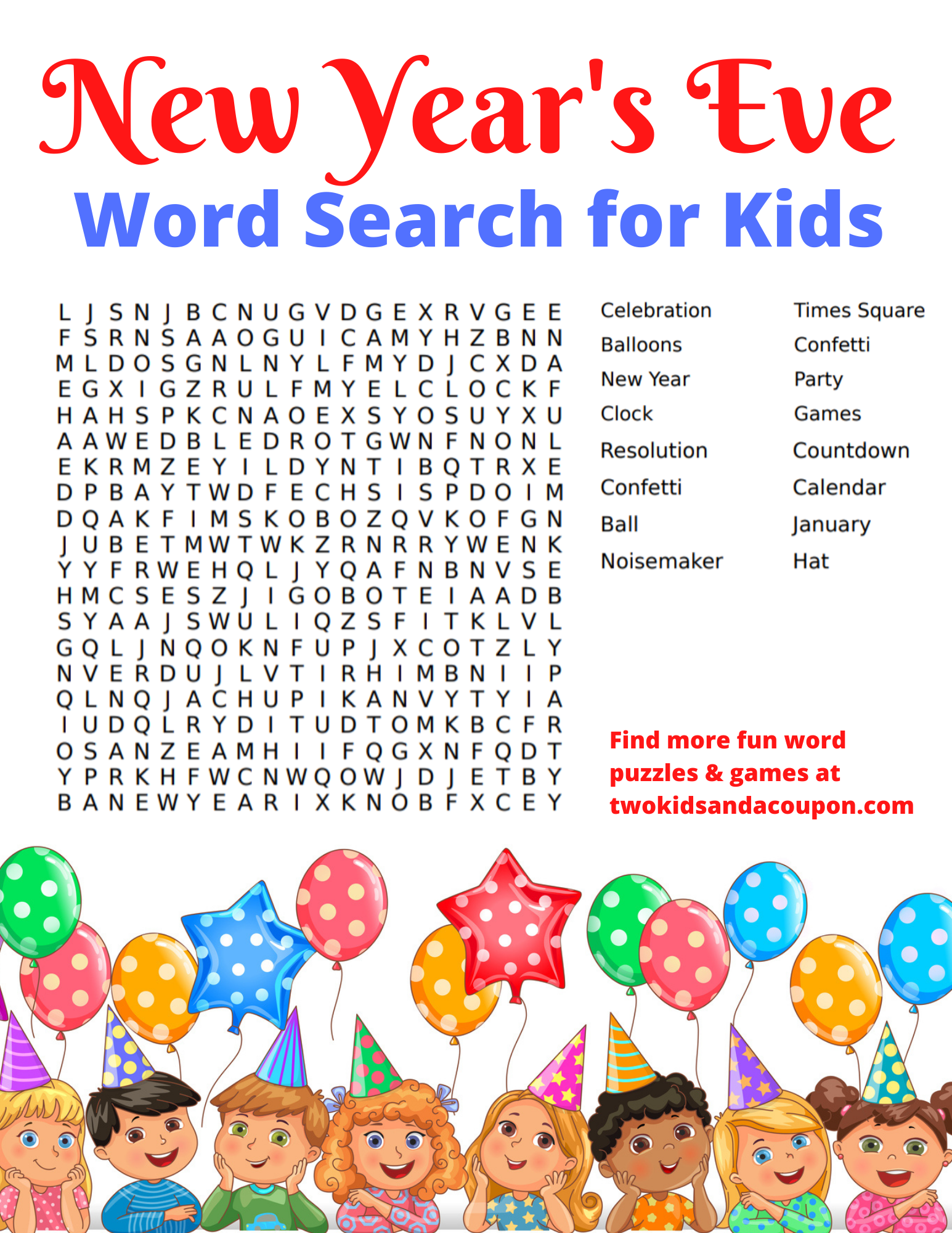 Free Happy New Year Word Search For Kids | AllFreeKidsCrafts.com