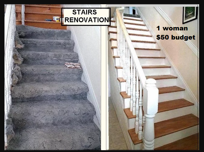 $50 Stairs Renovation, Remove Carpet, Faux Finish Stairs ...