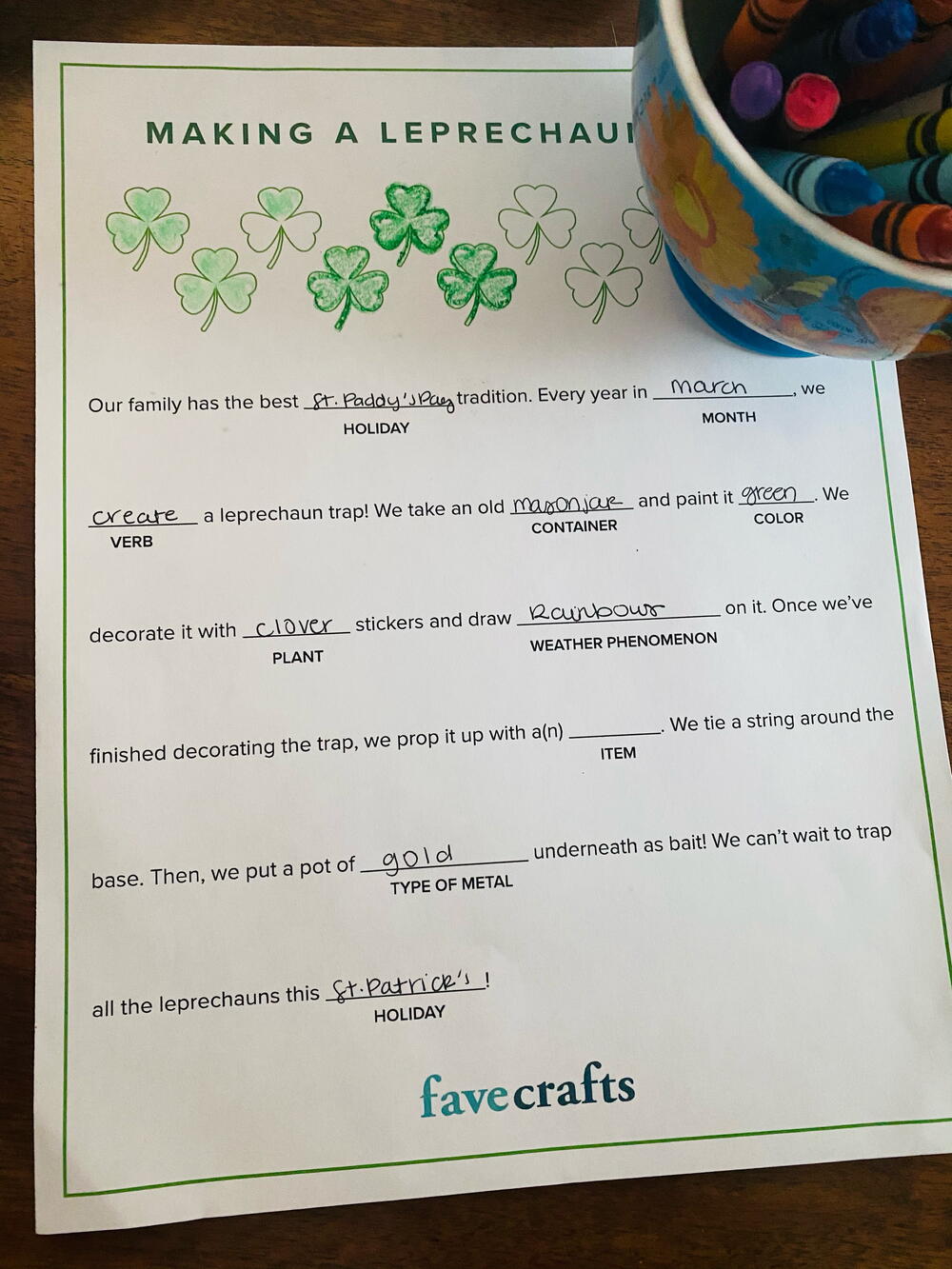 Leprechaun Trap St. Patrick's Day Mad Lib | FaveCrafts.com