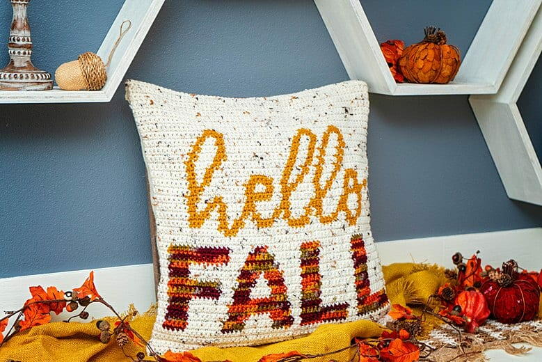 Hello Fall Crochet Pillow | AllFreeCrochet.com