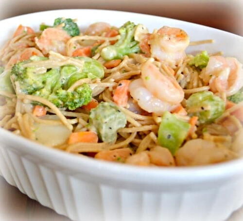 Microwave Shrimp Primavera | FaveHealthyRecipes.com