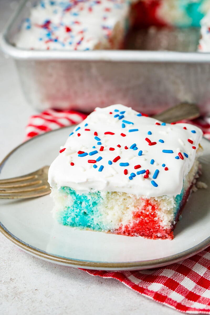Red White and Blue Jello Poke Cake | RecipeLion.com