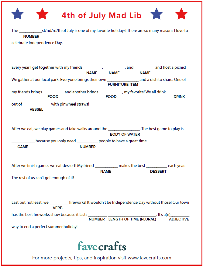 Fourth of July Mad Lib PDF | FaveCrafts.com