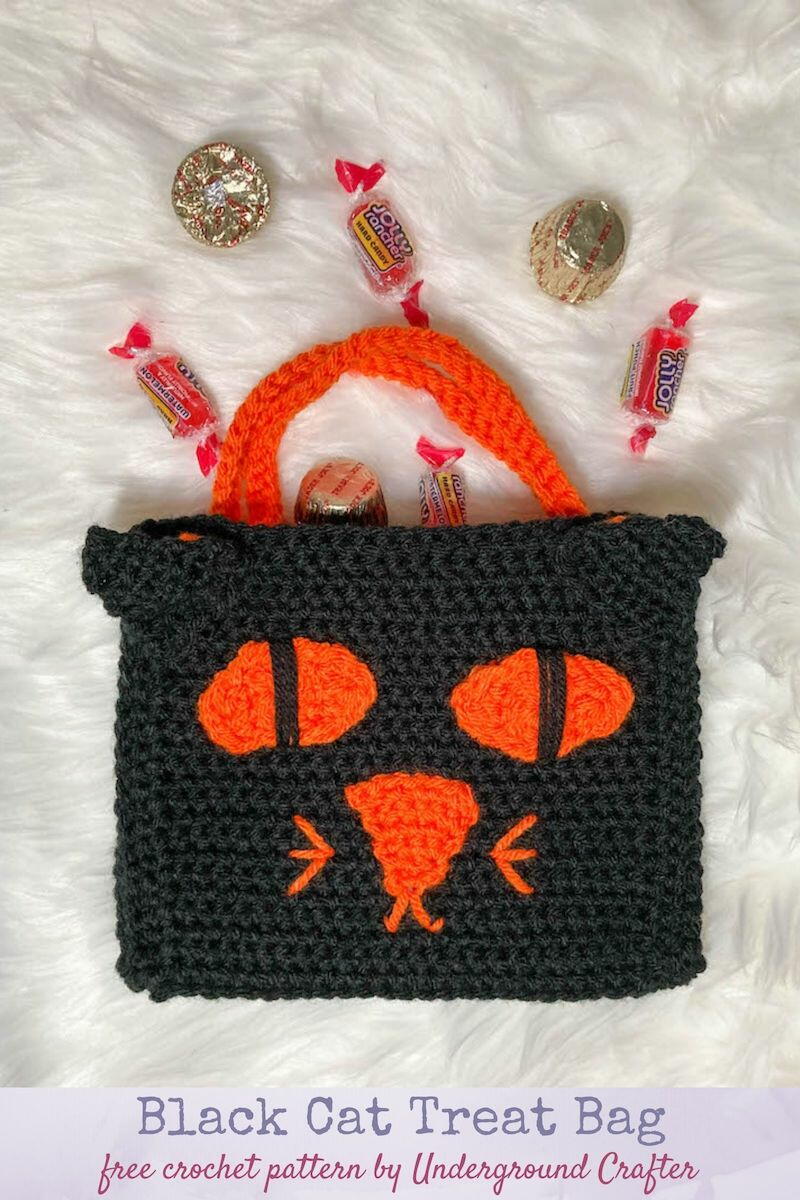 Black Cat Halloween Treat Bag | AllFreeHolidayCrafts.com