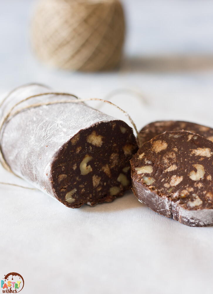 Easy Egg Free Chocolate Salami Greek Kormos/mosaiko | RecipeLion.com