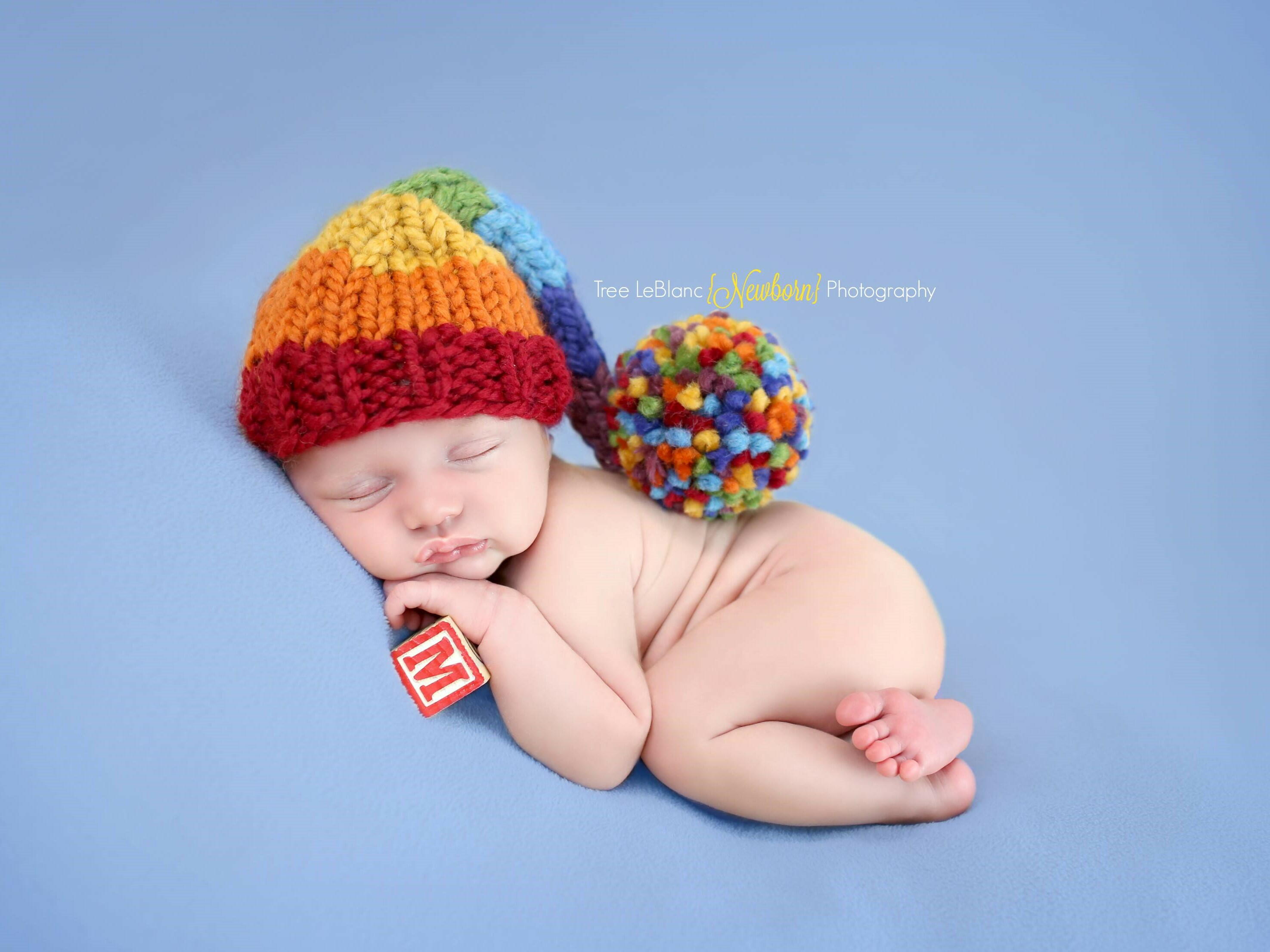 Rainbow Baby Stocking Cap Newborn Photography Prop | AllFreeKnitting.com