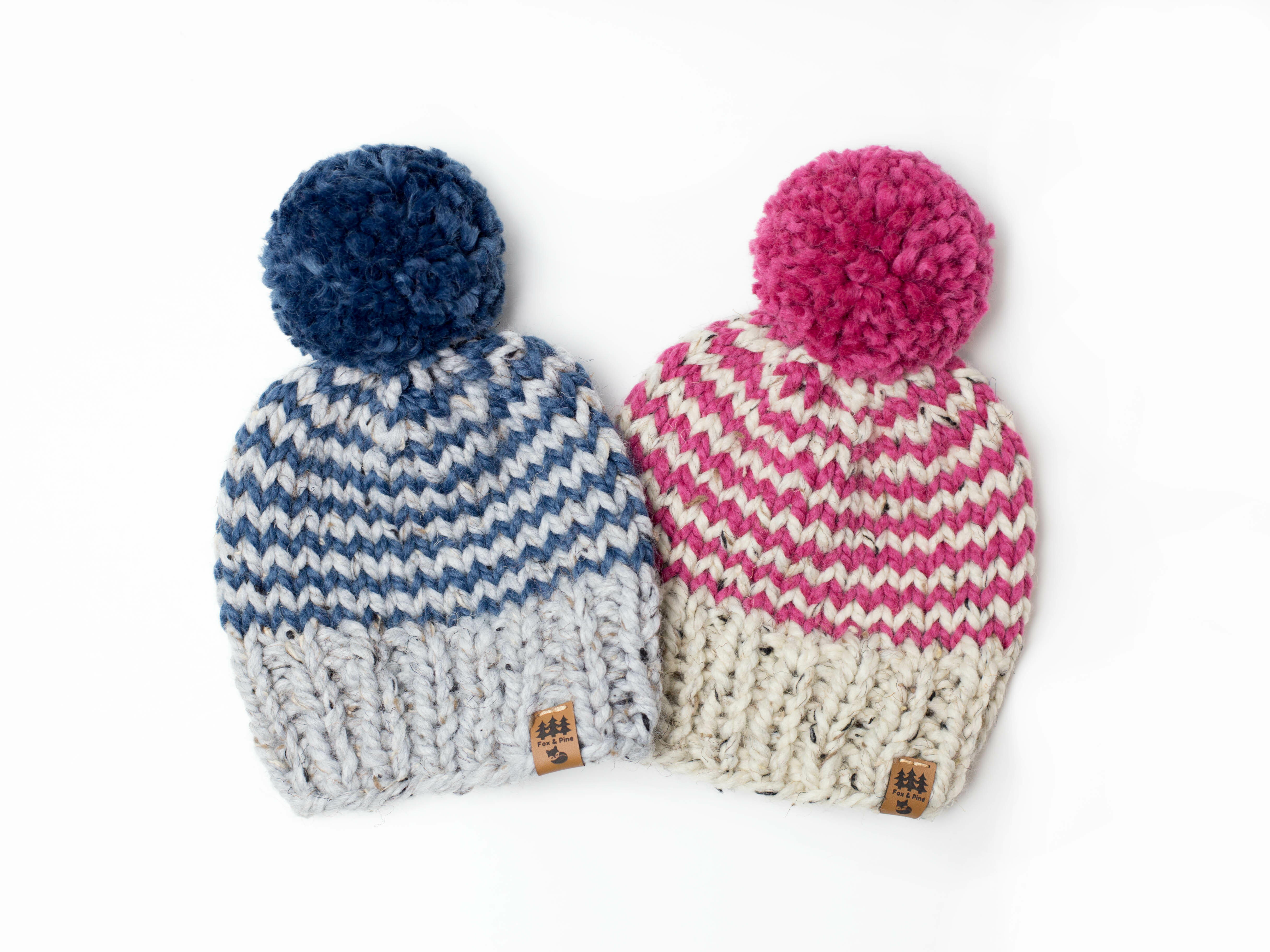 Pinstripe Chunky Pompom Toque Hat | AllFreeKnitting.com