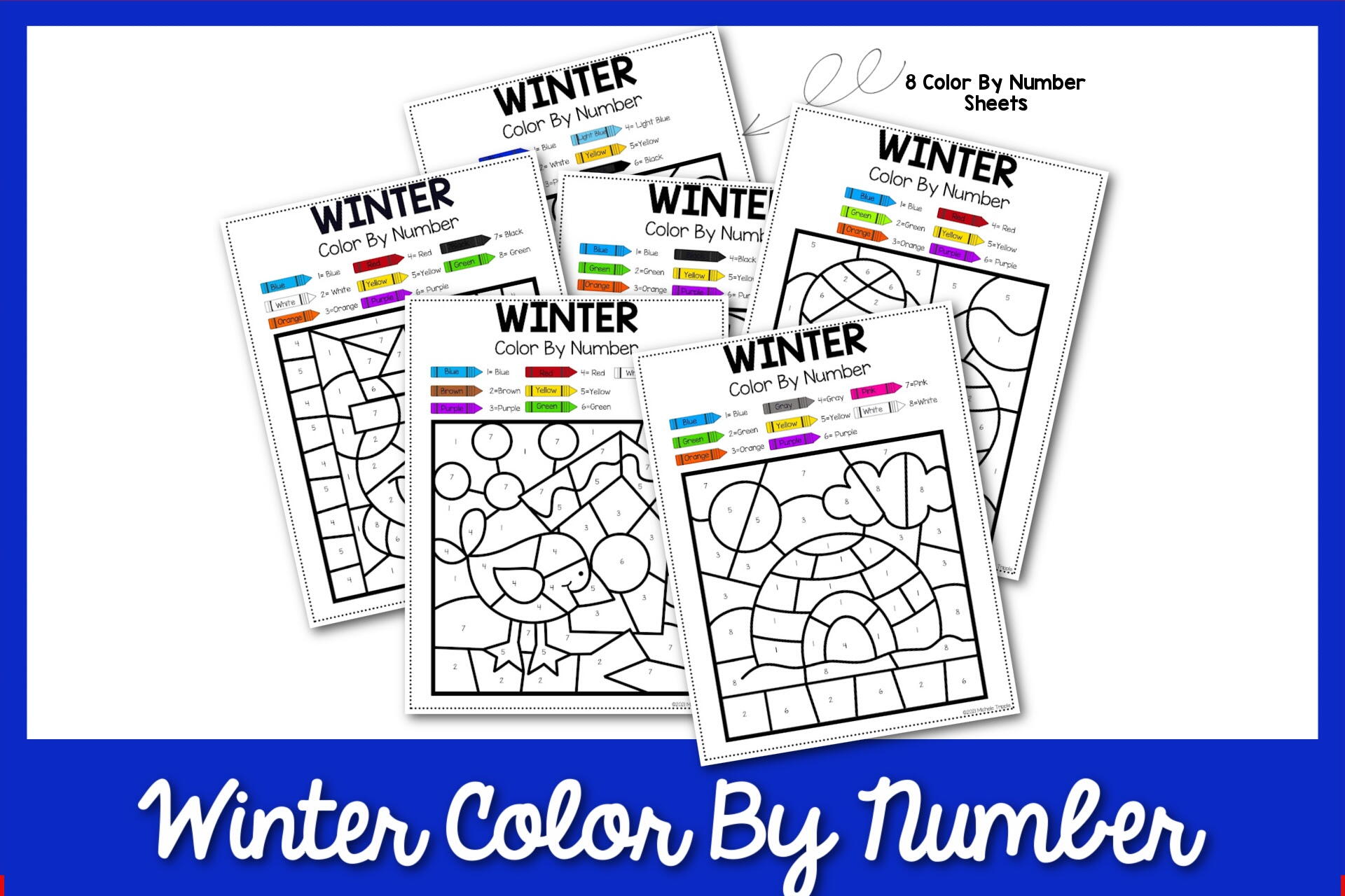 Winter Color By Number Worksheets | AllFreeChristmasCrafts.com