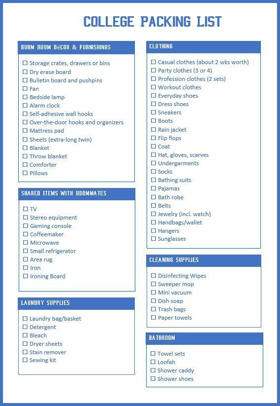 Free Printable College Packing List | AllFreePaperCrafts.com