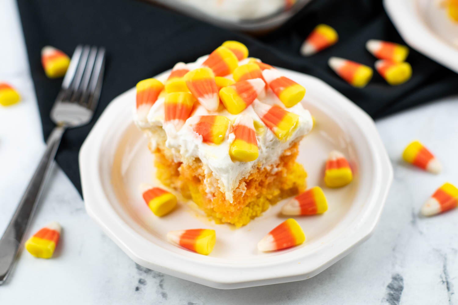 Candy Corn Poke Cake | TheBestDessertRecipes.com