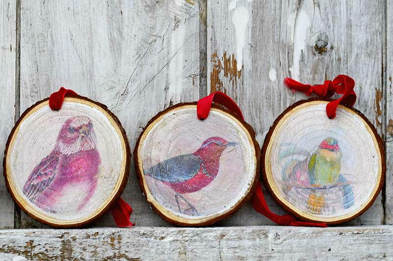 Beautiful Bird Wood Slice Ornaments | AllFreeHolidayCrafts.com