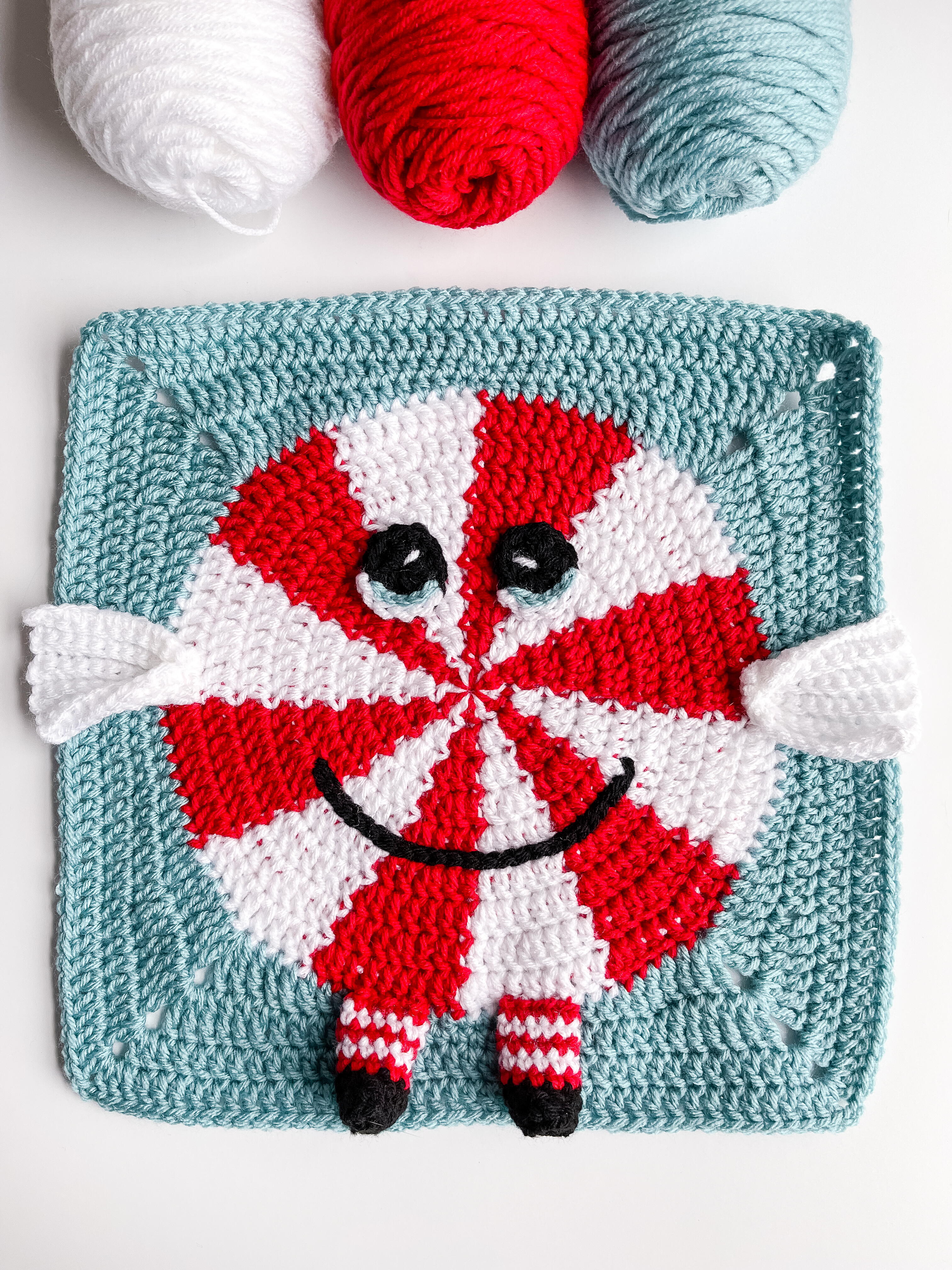 Peppermint Candy Man Granny Square | AllFreeCrochet.com