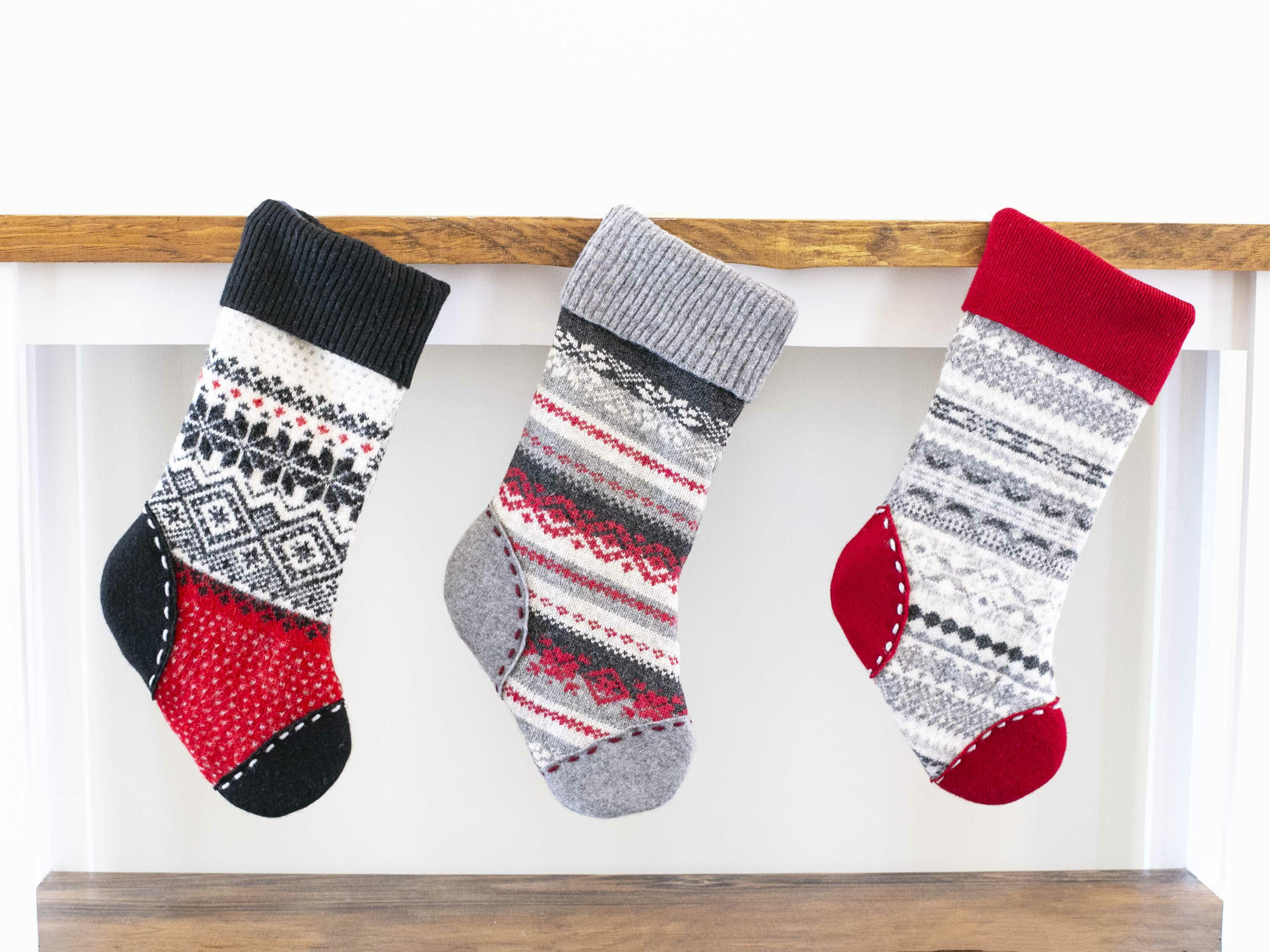 Christmas Stocking Upcycled Sweater Fair Isle Repurposed Wool ...