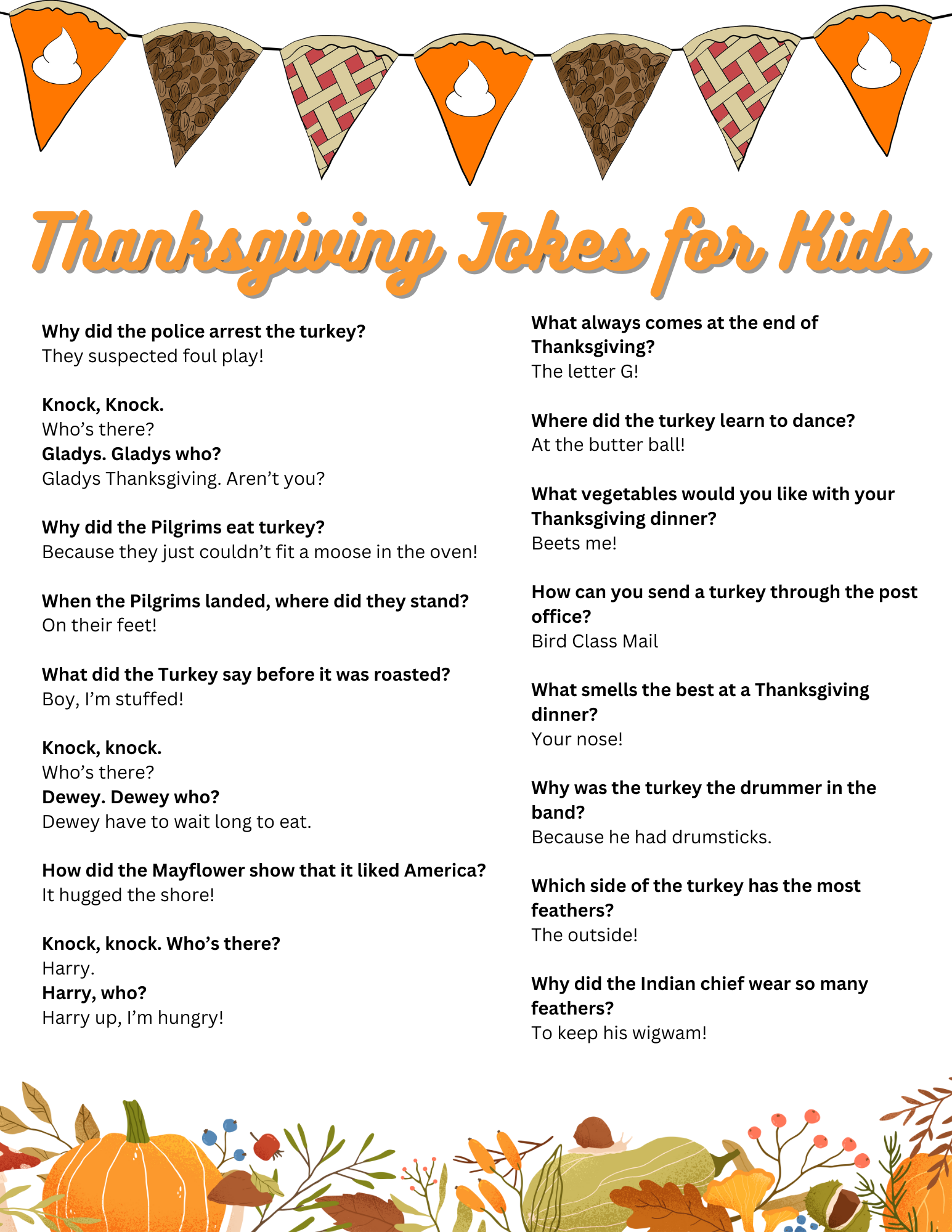 Fun Thanksgiving Jokes For Kids | AllFreePaperCrafts.com