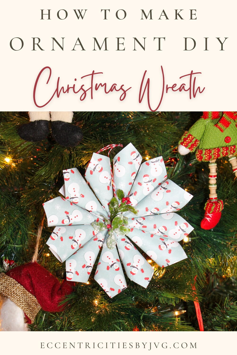 Diy Scrapbook Paper Christmas Wreath Ornament | DIYIdeaCenter.com