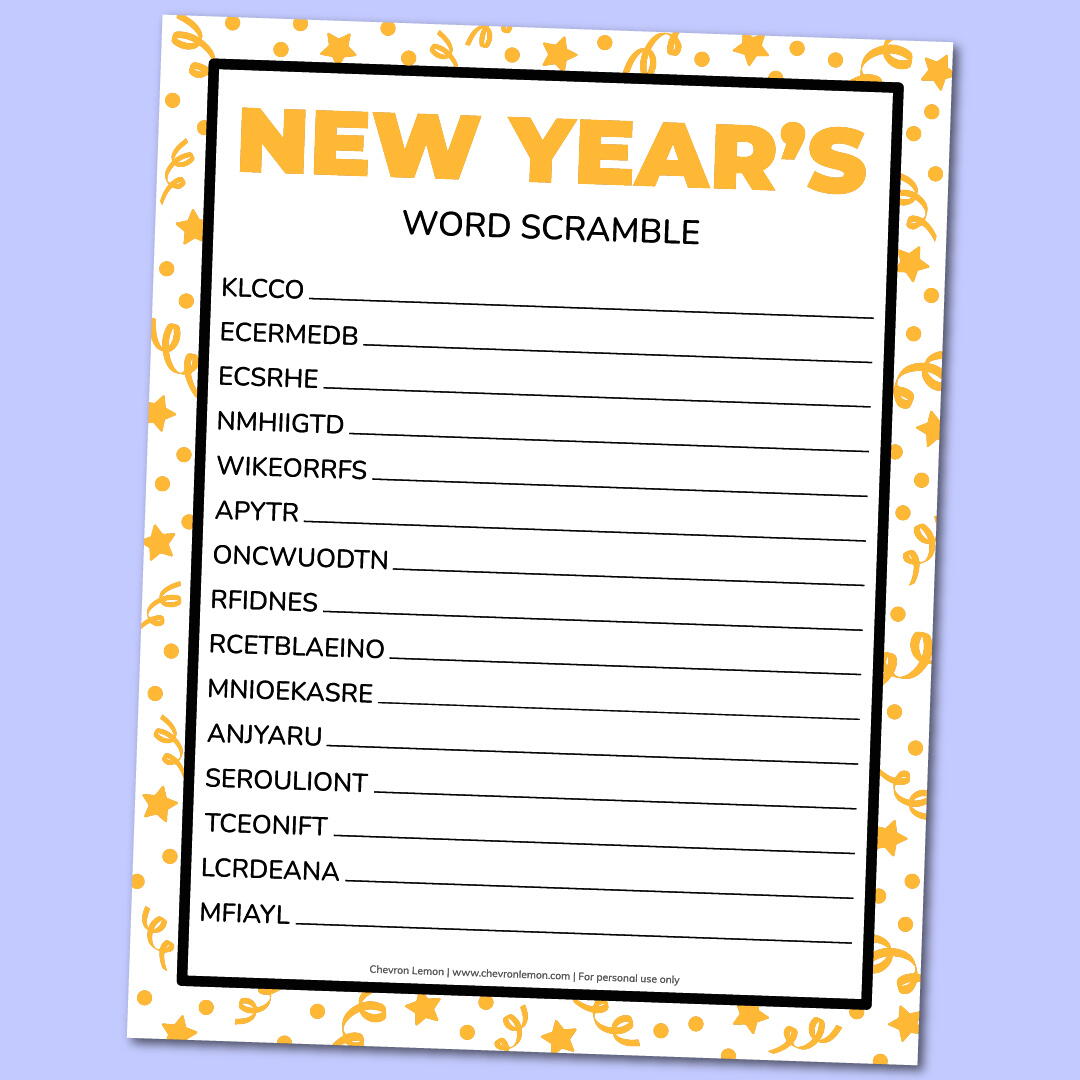 Printable New Year's Word Scramble | AllFreeKidsCrafts.com