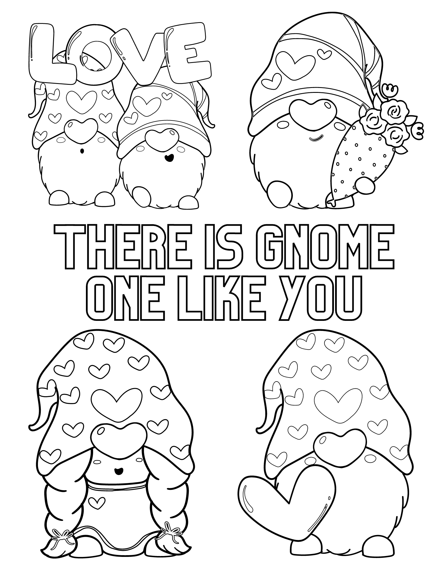 Cute Valentine Gnomes Coloring Pages | DIYIdeaCenter.com
