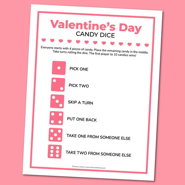 Printable Valentine's Day Candy Dice Game | DIYIdeaCenter.com