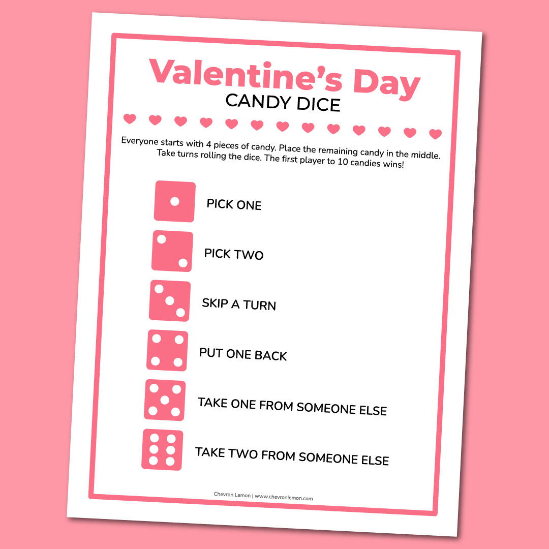 Printable Valentine's Day Candy Dice Game | DIYIdeaCenter.com