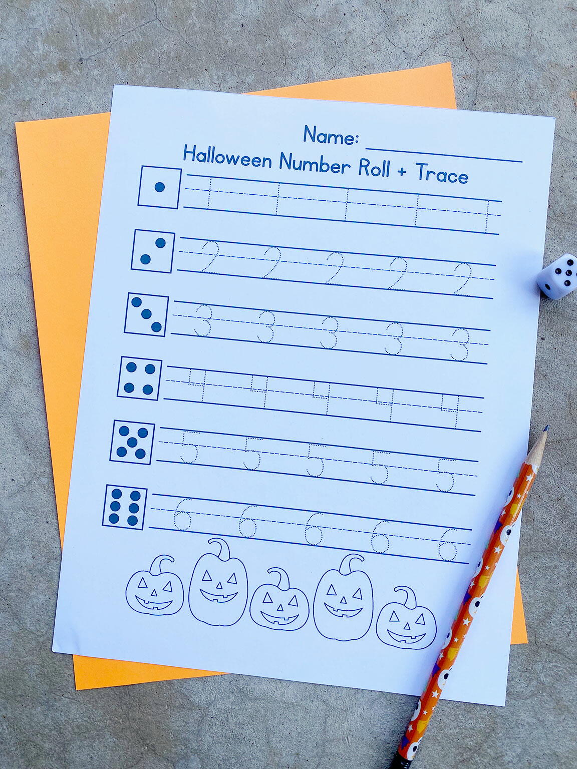 Halloween Number Roll And Trace | AllFreeKidsCrafts.com