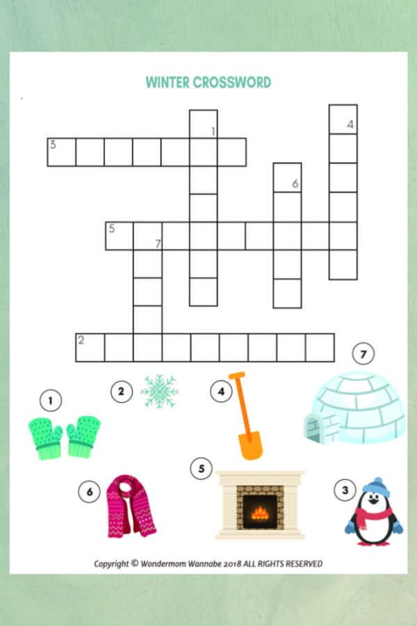 Winter Crossword Puzzle For Kids | AllFreeKidsCrafts.com