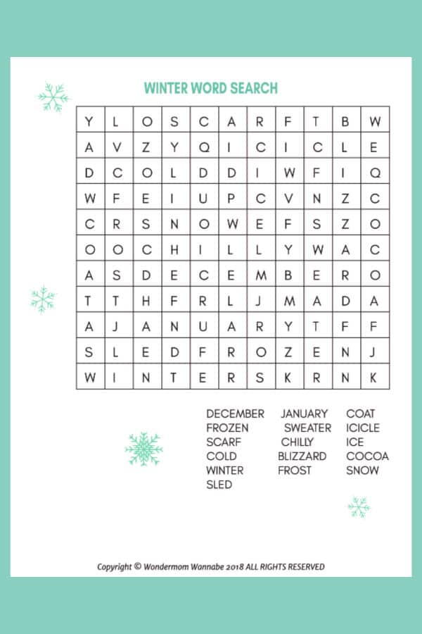 Winter Word Search For Kids | AllFreeKidsCrafts.com