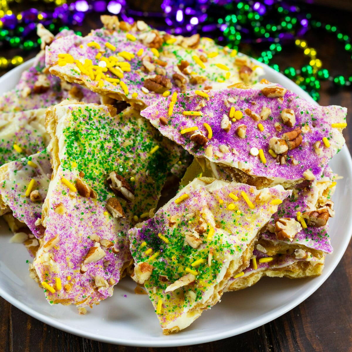 Mardi Gras King Cake Cracker Candy | FaveSouthernRecipes.com