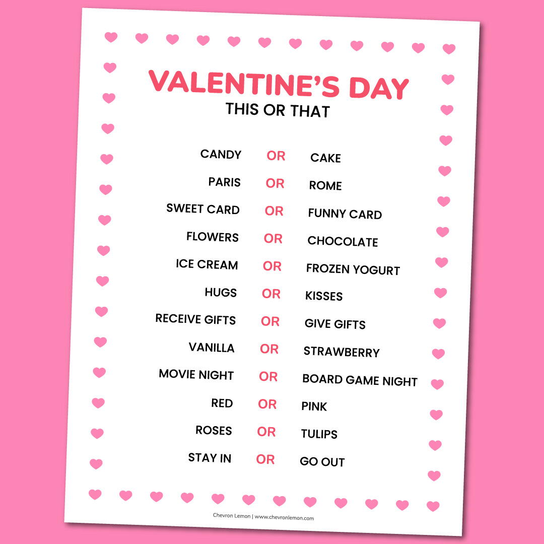 Printable Valentine's Day This Or That Game | FaveCrafts.com