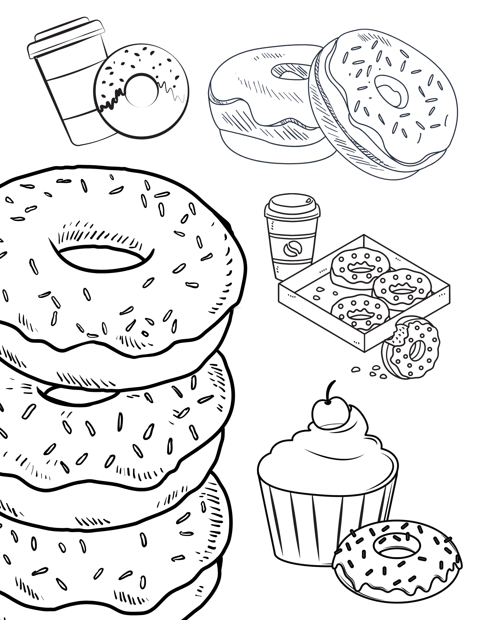 Cute Donut Coloring Pages | FaveCrafts.com