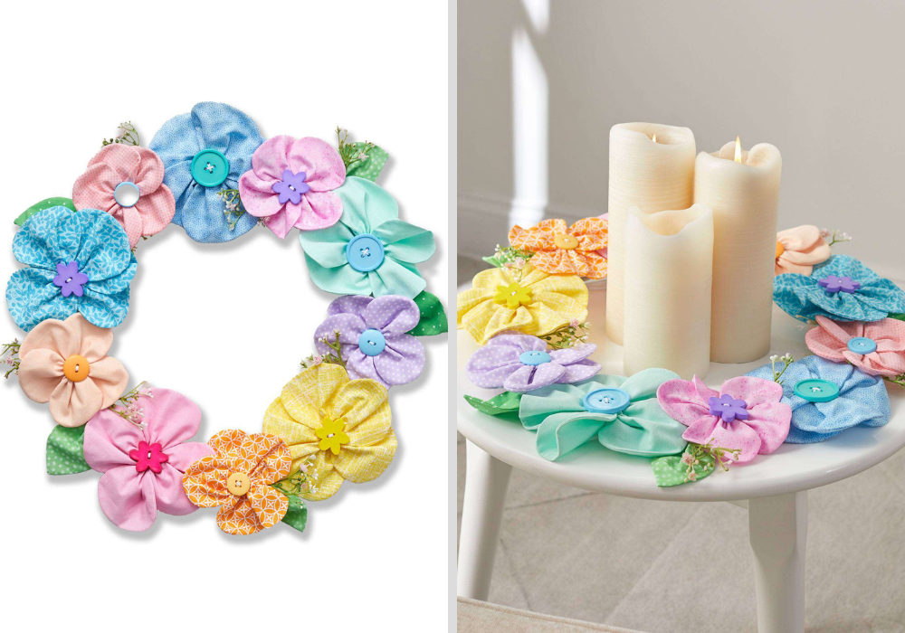 Fab Flower Fabric Wreath DIY (+ Free PDF) | AllFreeSewing.com