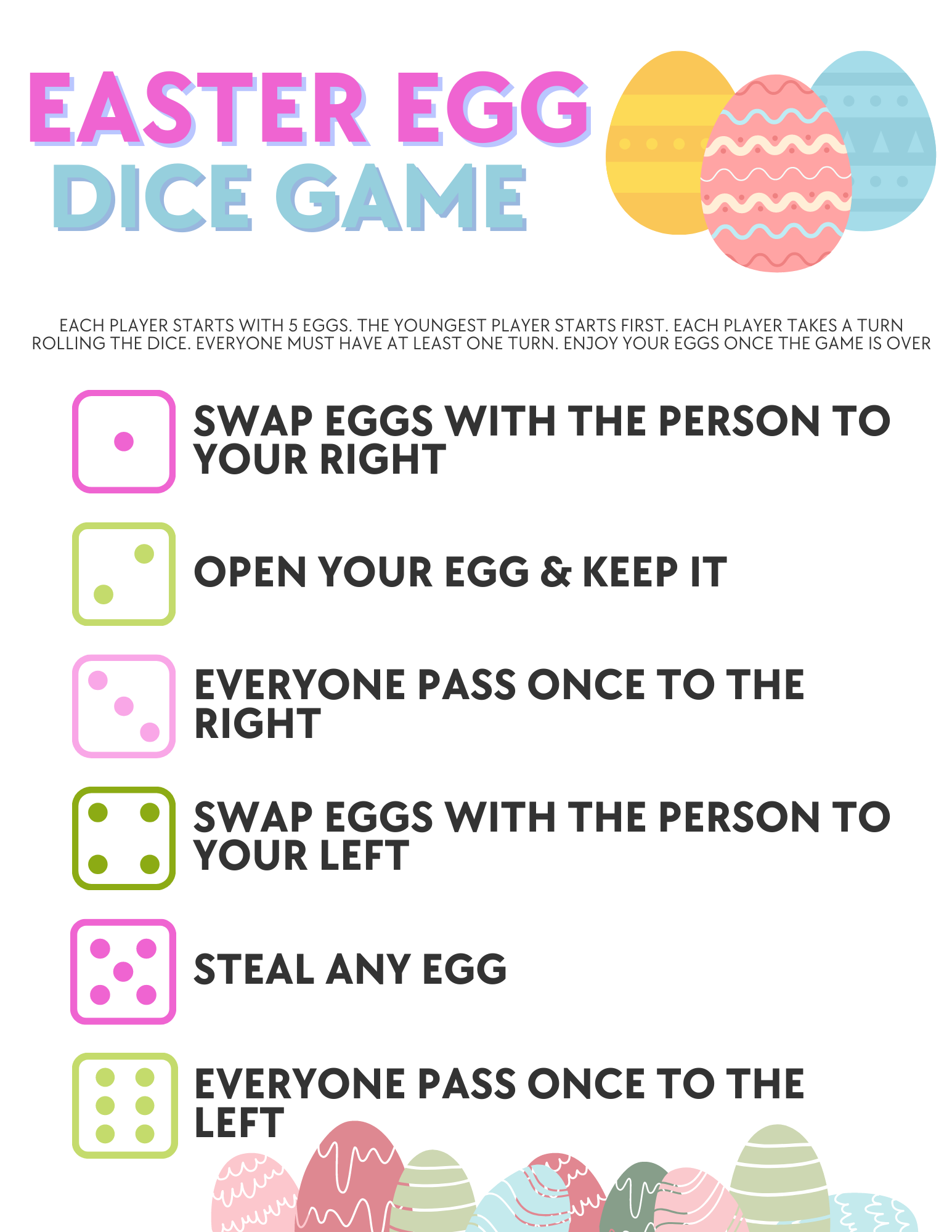 Printable Candy Dice Game For Easter | AllFreePaperCrafts.com