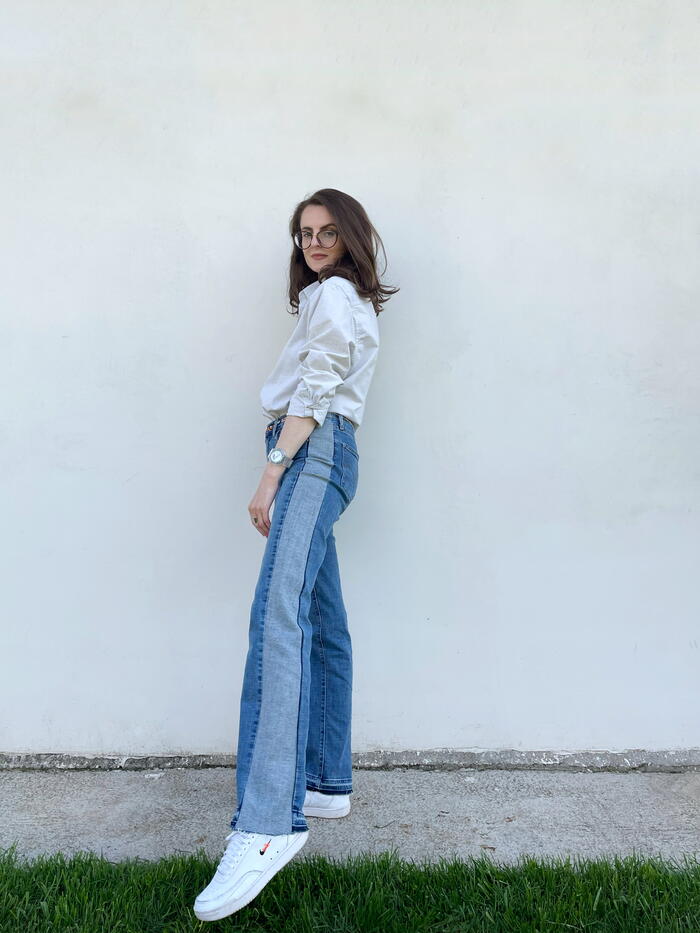 Skinny Leg Into Wide Leg Jeans Refashion | AllFreeSewing.com