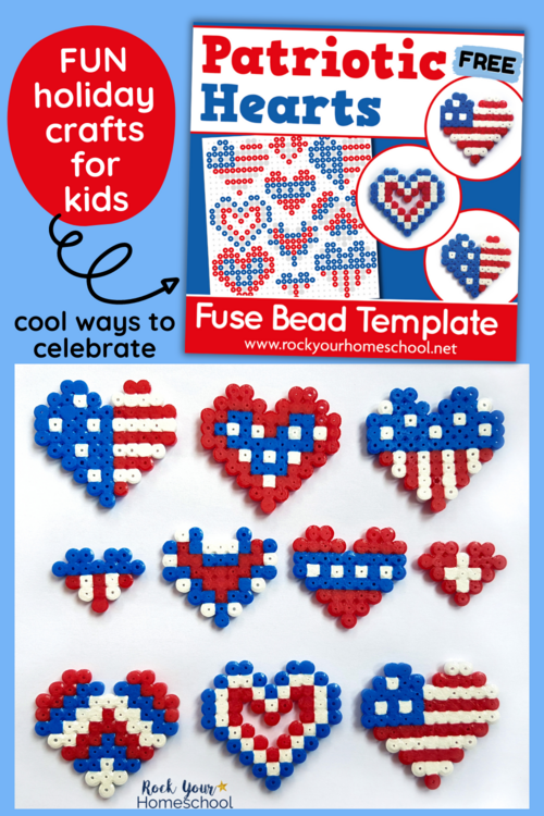 Patriotic Hearts Perler Bead Crafts | AllFreeHolidayCrafts.com