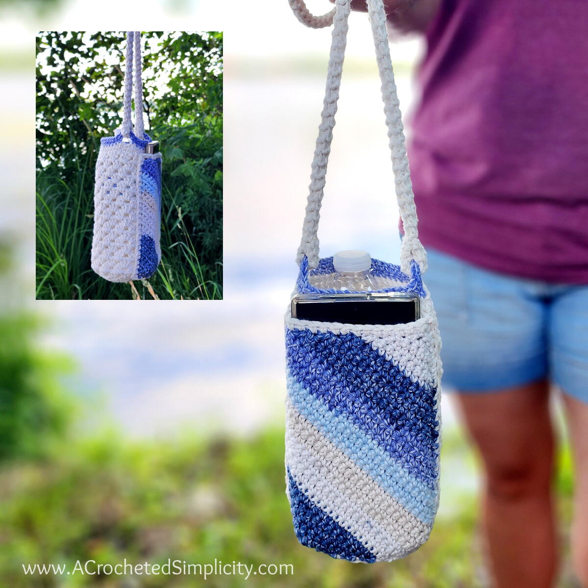 Crochet Water Bottle Holder With Phone Pocket | FaveCrafts.com