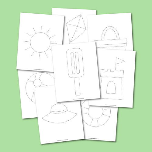 Printable Summer Picture Tracing Worksheets | AllFreeKidsCrafts.com
