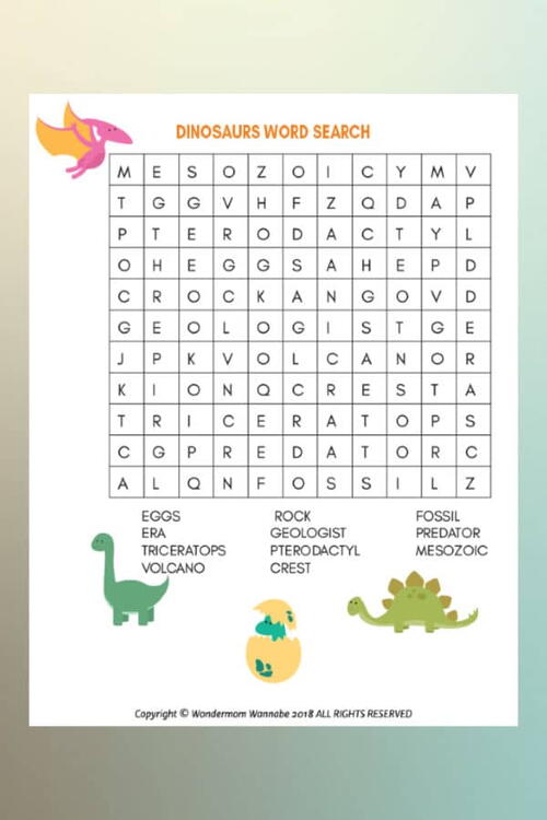 Printable Dinosaur Word Search For Kids | AllFreePaperCrafts.com