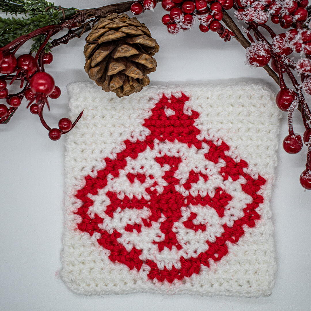 Bauble Square Coaster | AllFreeCrochet.com