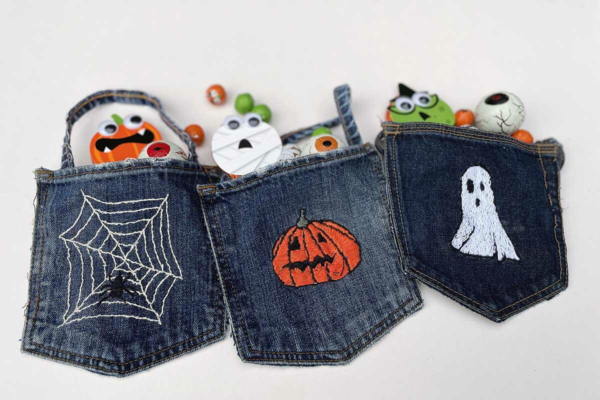 Denim Halloween Hanging Pockets | AllFreeSewing.com