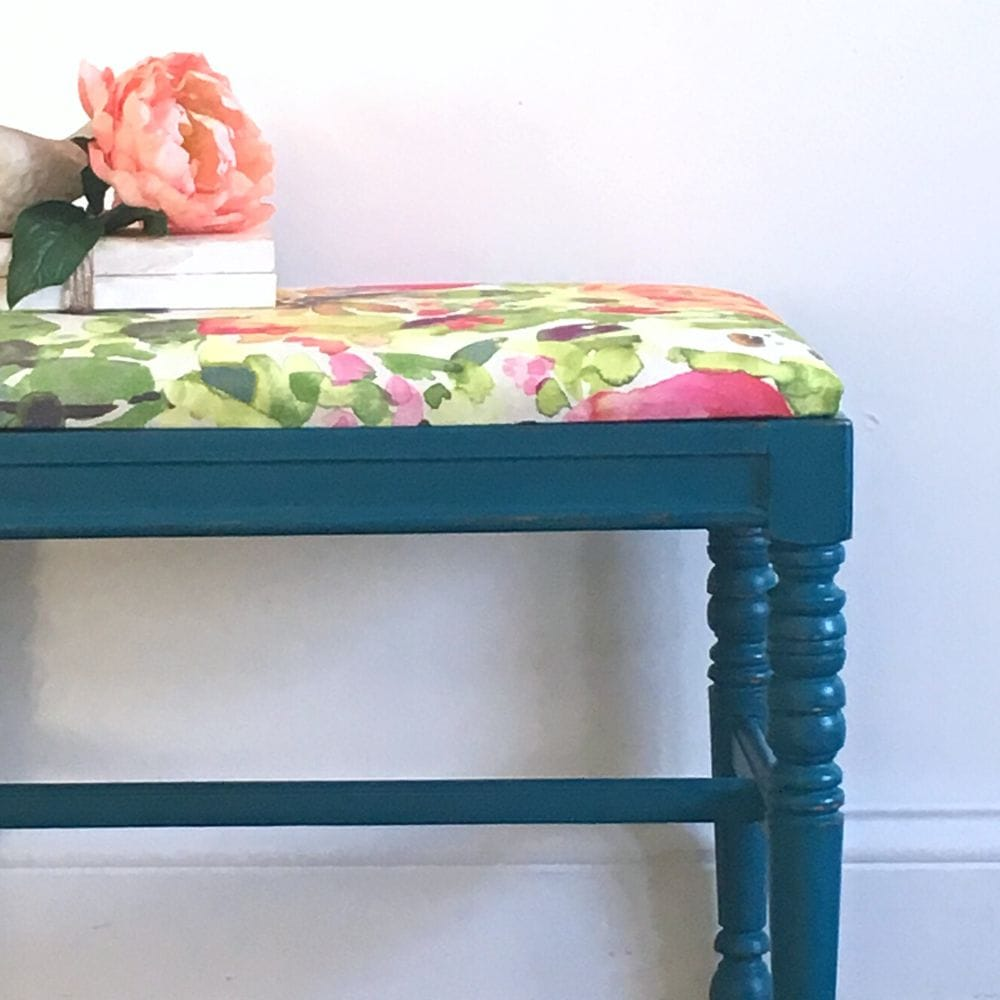 Floral Teal Wood Bench | DIYIdeaCenter.com