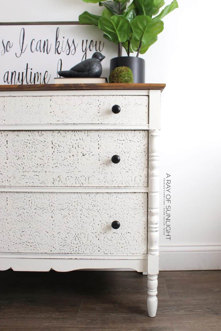 Artistic Stenciled Dresser | CheapThriftyLiving.com