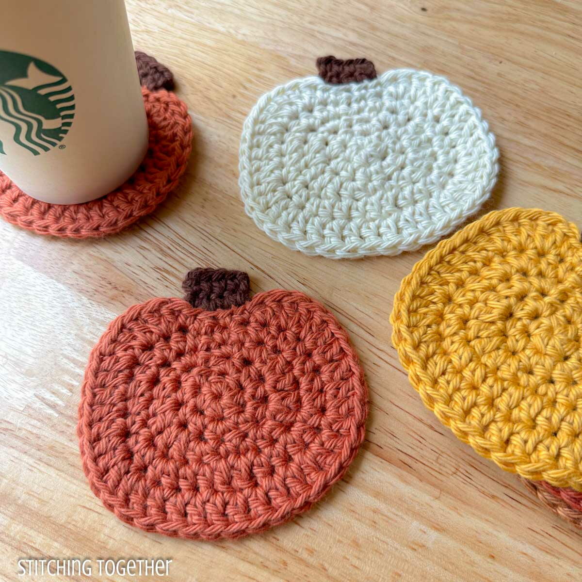 Fall Pumpkin Crochet Coasters | AllFreeCrochet.com