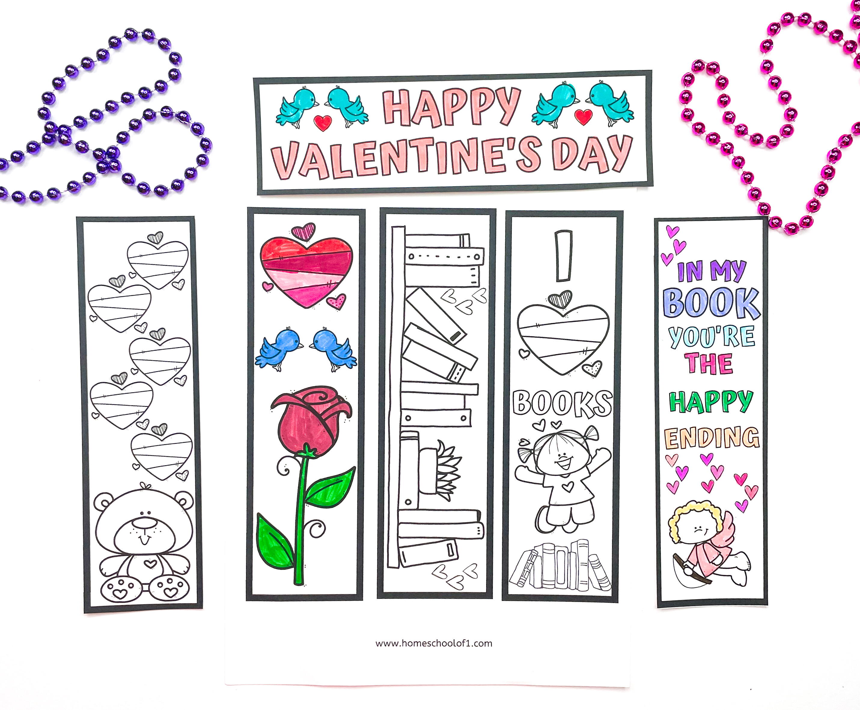 Valentine's Day Bookmarks To Color | AllFreeHolidayCrafts.com