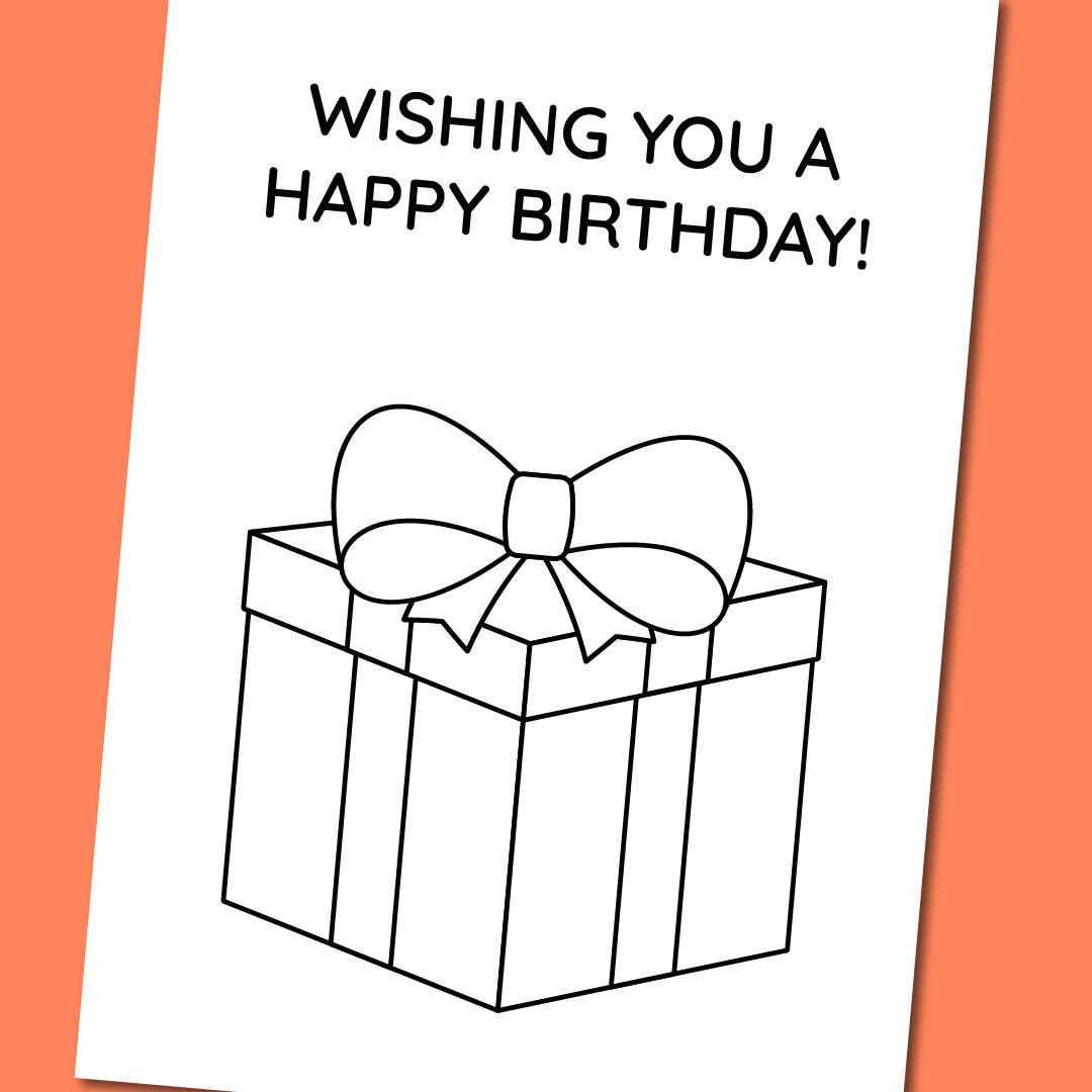 Printable Birthday Gift Box Coloring Card | DIYIdeaCenter.com