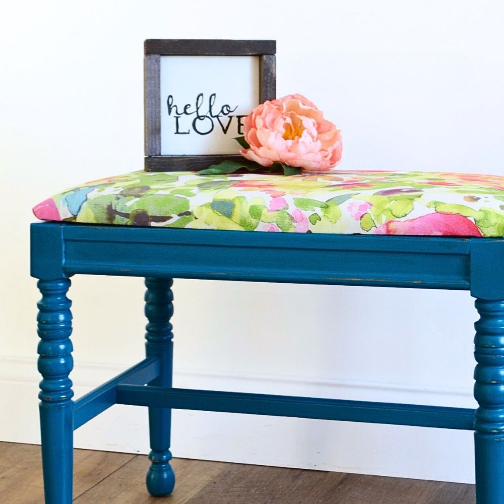 Cute Teal Wood Bench | CheapThriftyLiving.com
