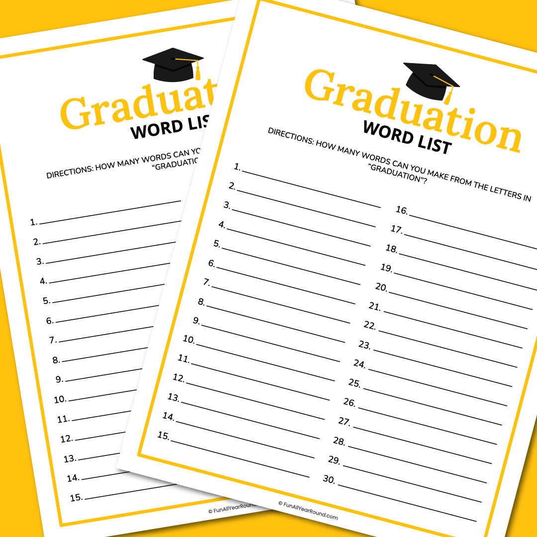 Graduation Word List | AllFreePaperCrafts.com