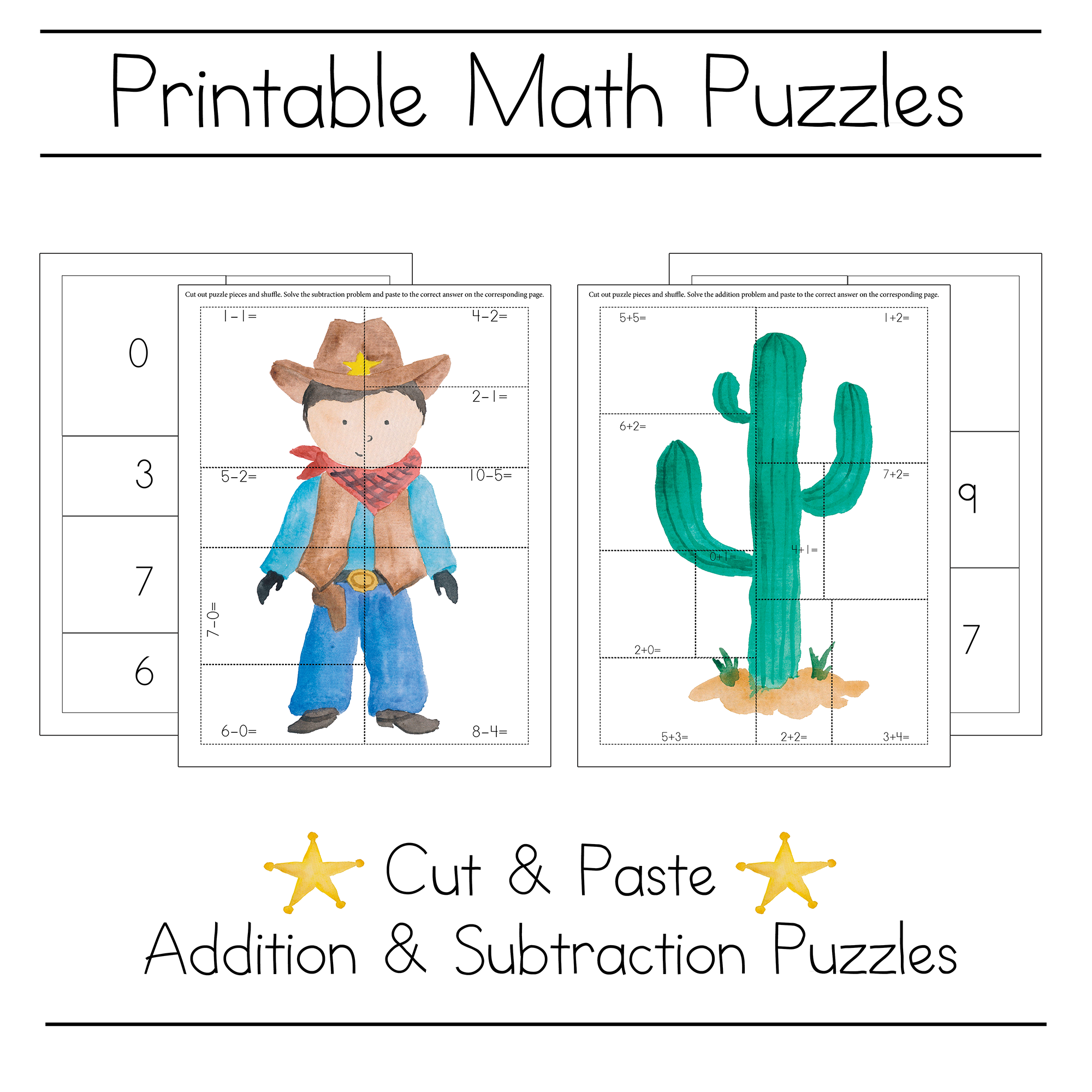 Cowboy Math Picture Puzzle Printables | AllFreePaperCrafts.com