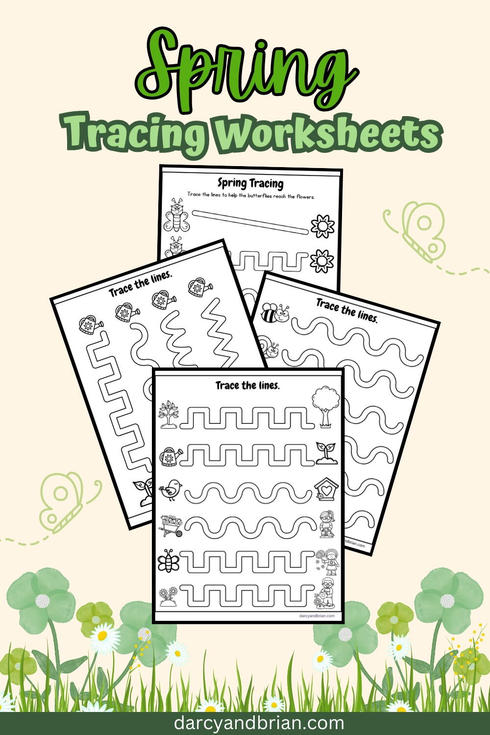 Spring Tracing Worksheets | AllFreePaperCrafts.com